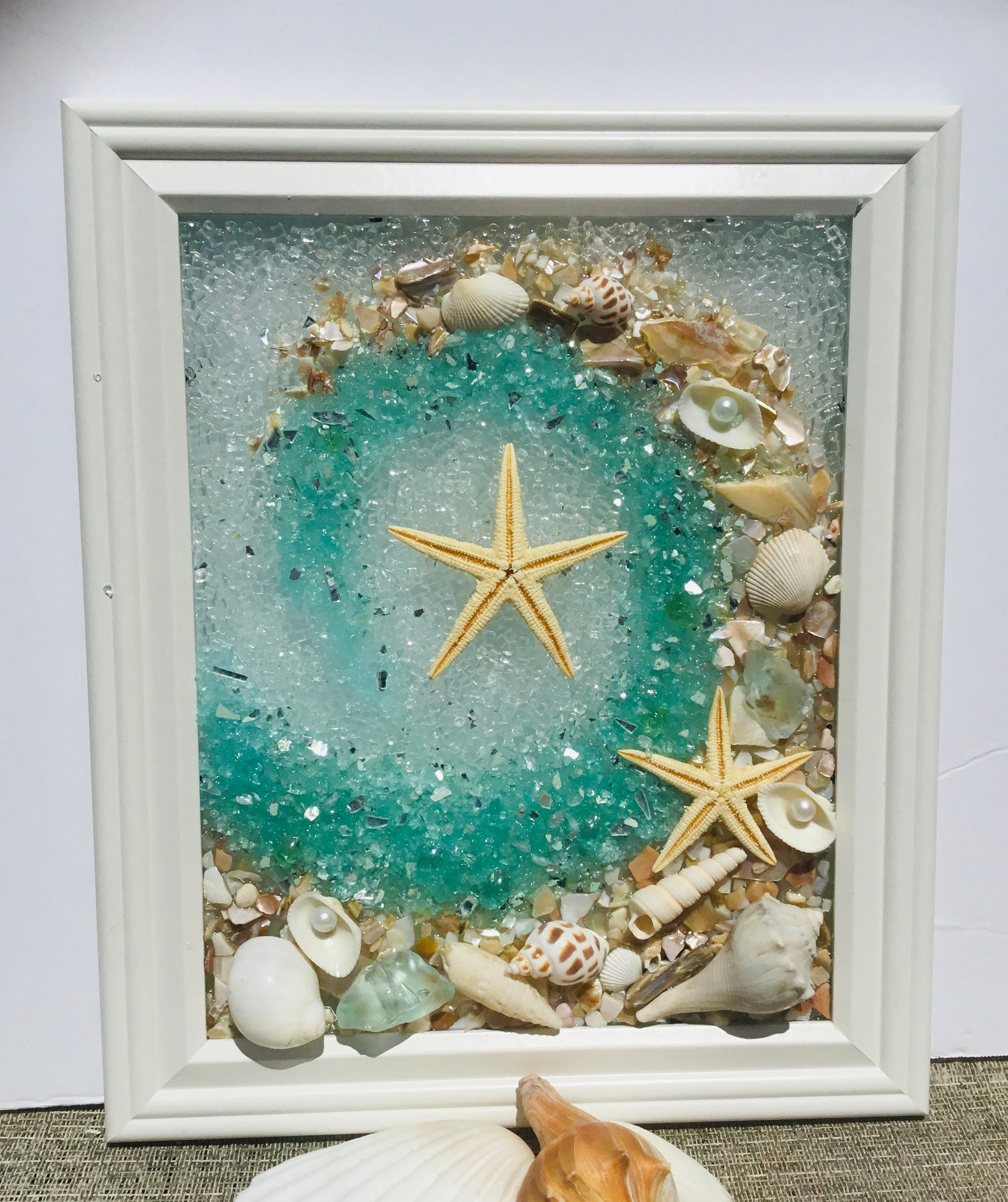 Shattered Glass Ocean Wave Window Art/ Wall Hanging Coastal - Etsy