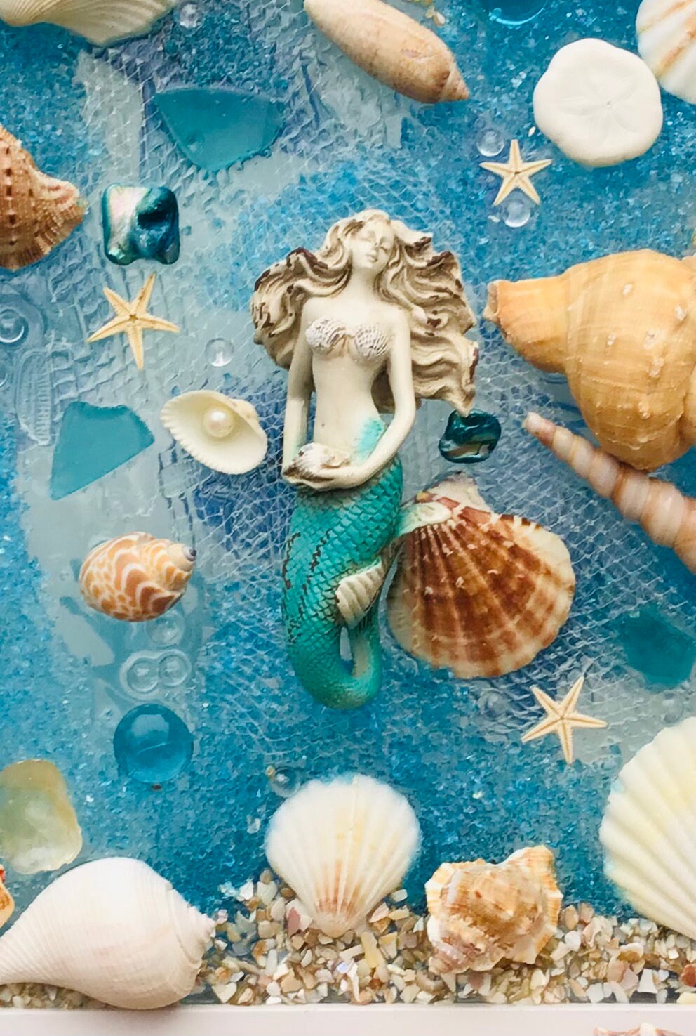 Coastal Mermaid, Sea Glass, Ocean Window or Wall Hanging, Seashells ...