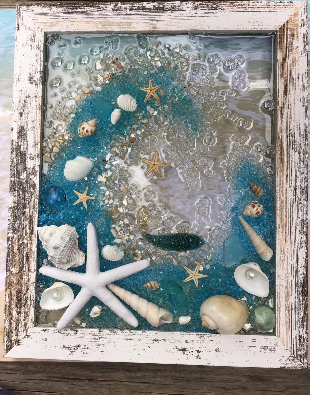 Coastal Crashing Wave & Seashells Window Art or Wall Hanging - Etsy