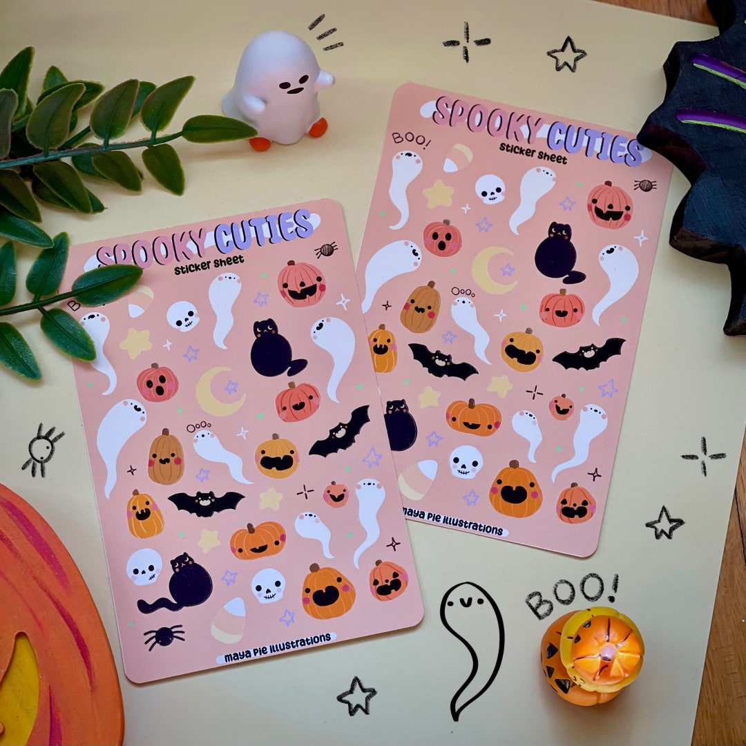 Spooky Cuties Sticker Sheet - Halloween Stickers, Cute Stickers ...