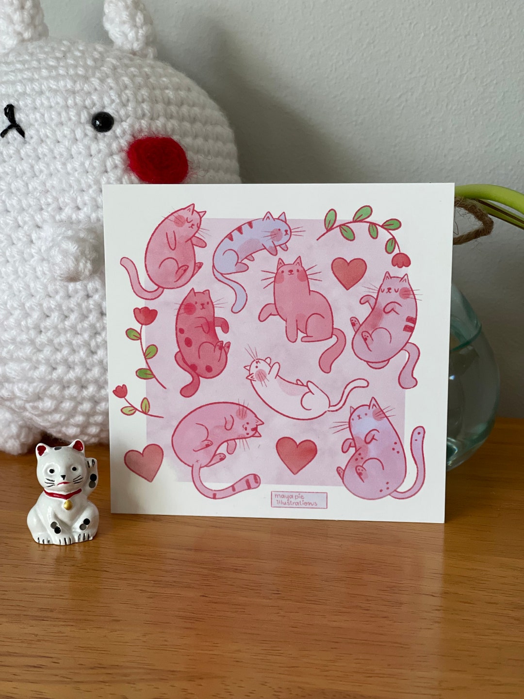 Pink Bean Cats Art Print - Cat Art, Illustrations, Children's ...