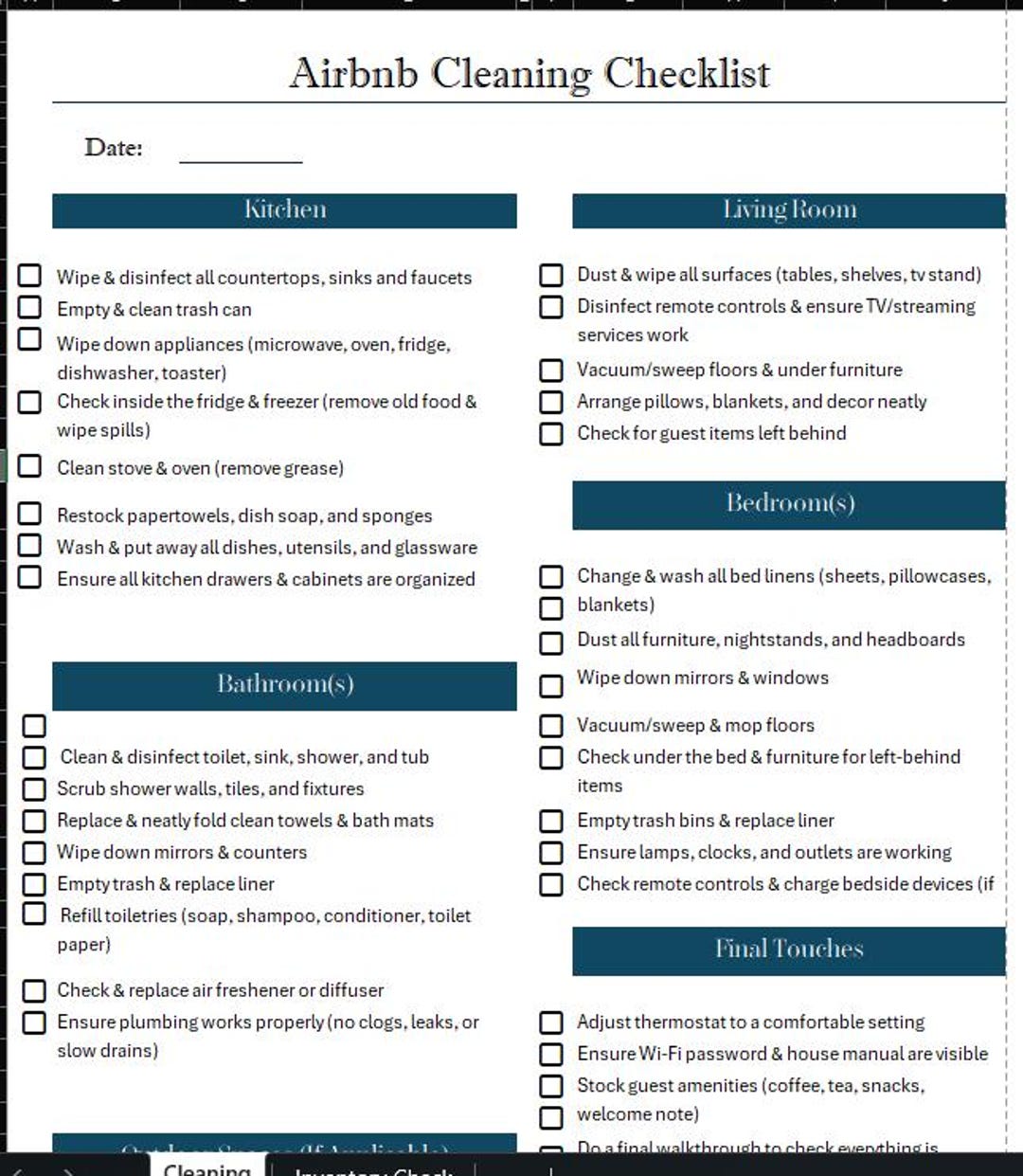 Airbnb Cleaning Checklist & Inventory Status Check - Etsy