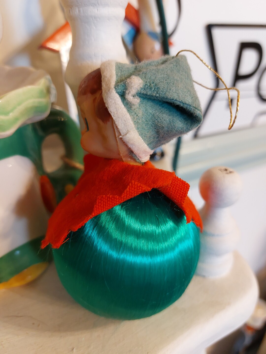 Vintage Pixie Elf on Silk Ball Ornament - Etsy