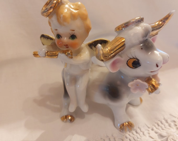 Vintage Angel on a Bull Figurine - Etsy