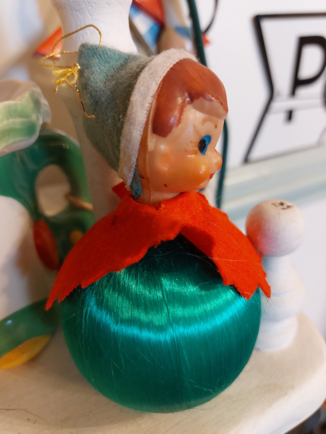 Vintage Pixie Elf on Silk Ball Ornament - Etsy