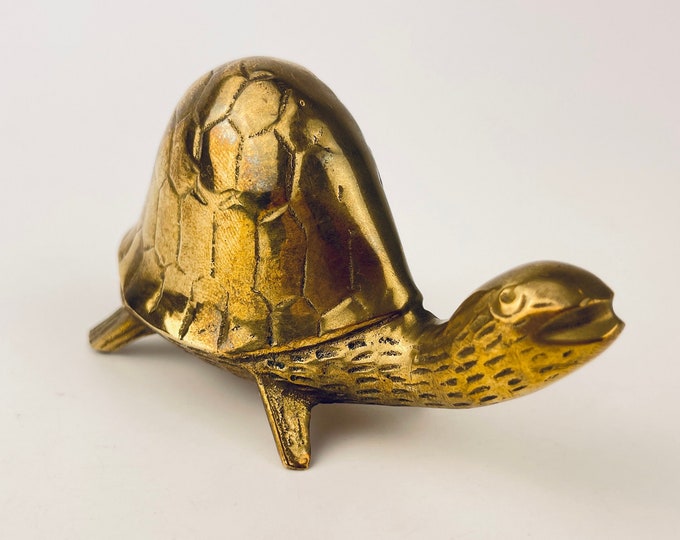 Vintage Solid Brass Turtle Figurine - Attractive Aged Metal Patina - Etsy