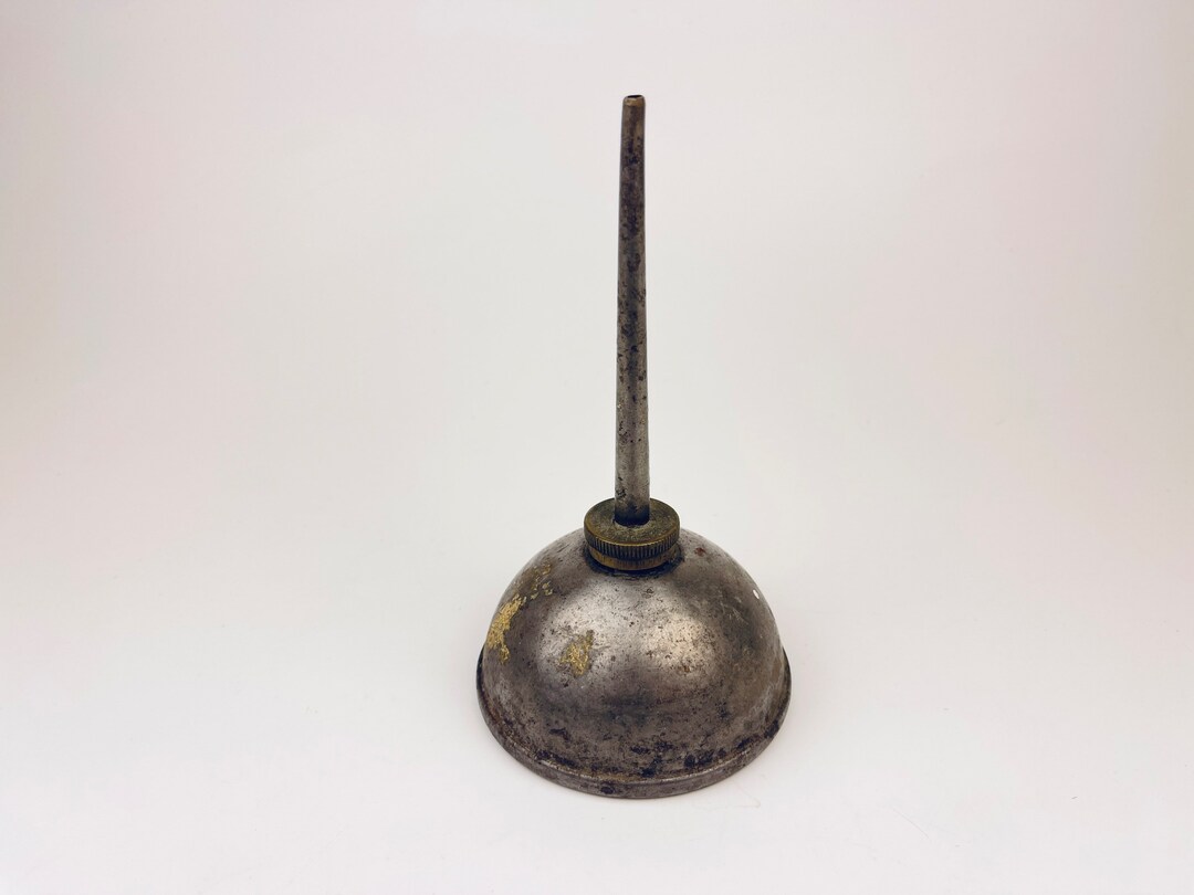 Vintage Silver 1950s Steel Oil Can Industrial Workshop Oiler Rustic ...