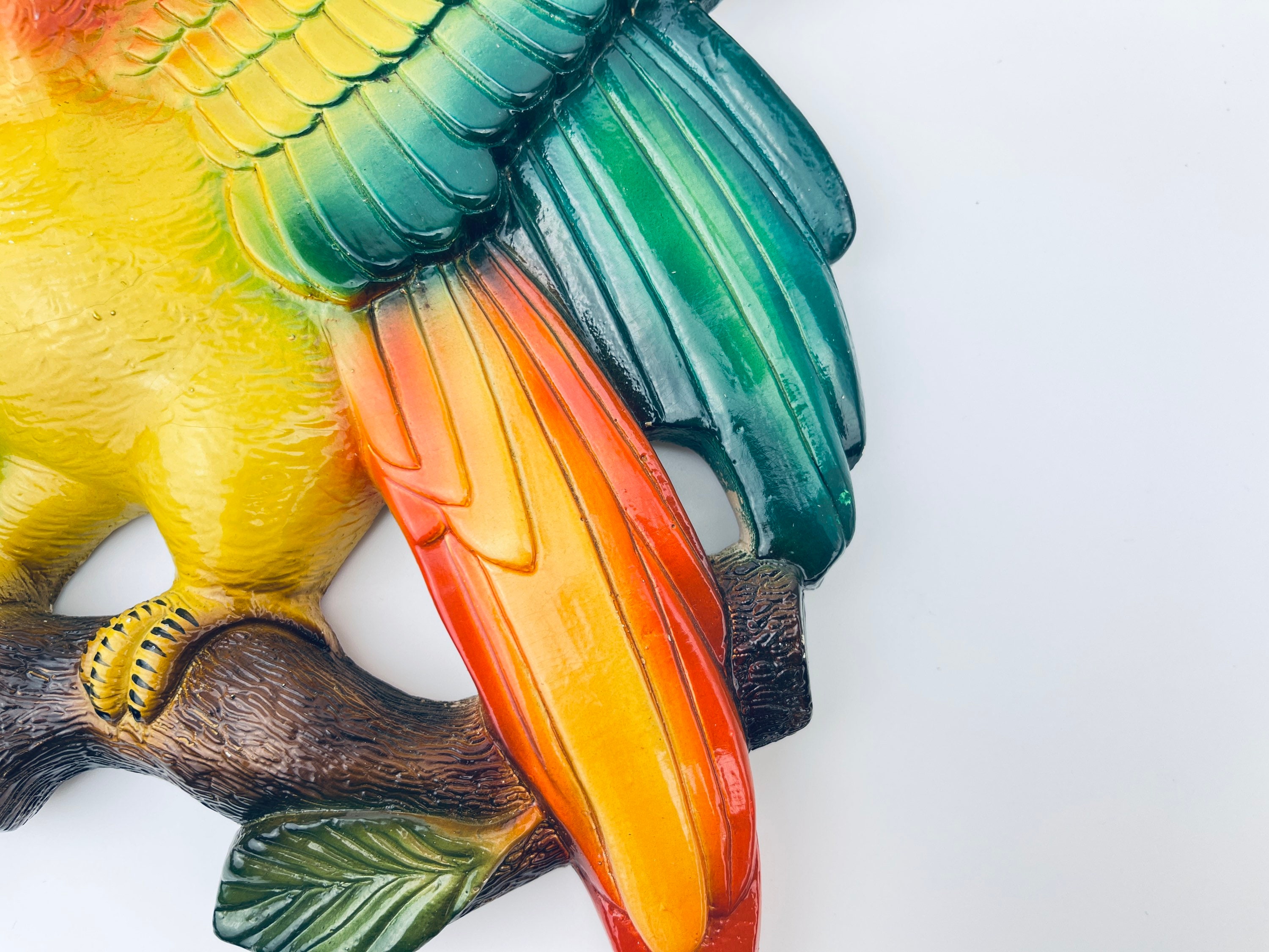 Vintage Vibrant Mid-century Parrot Chalkware Wall Art – Hand-painted ...