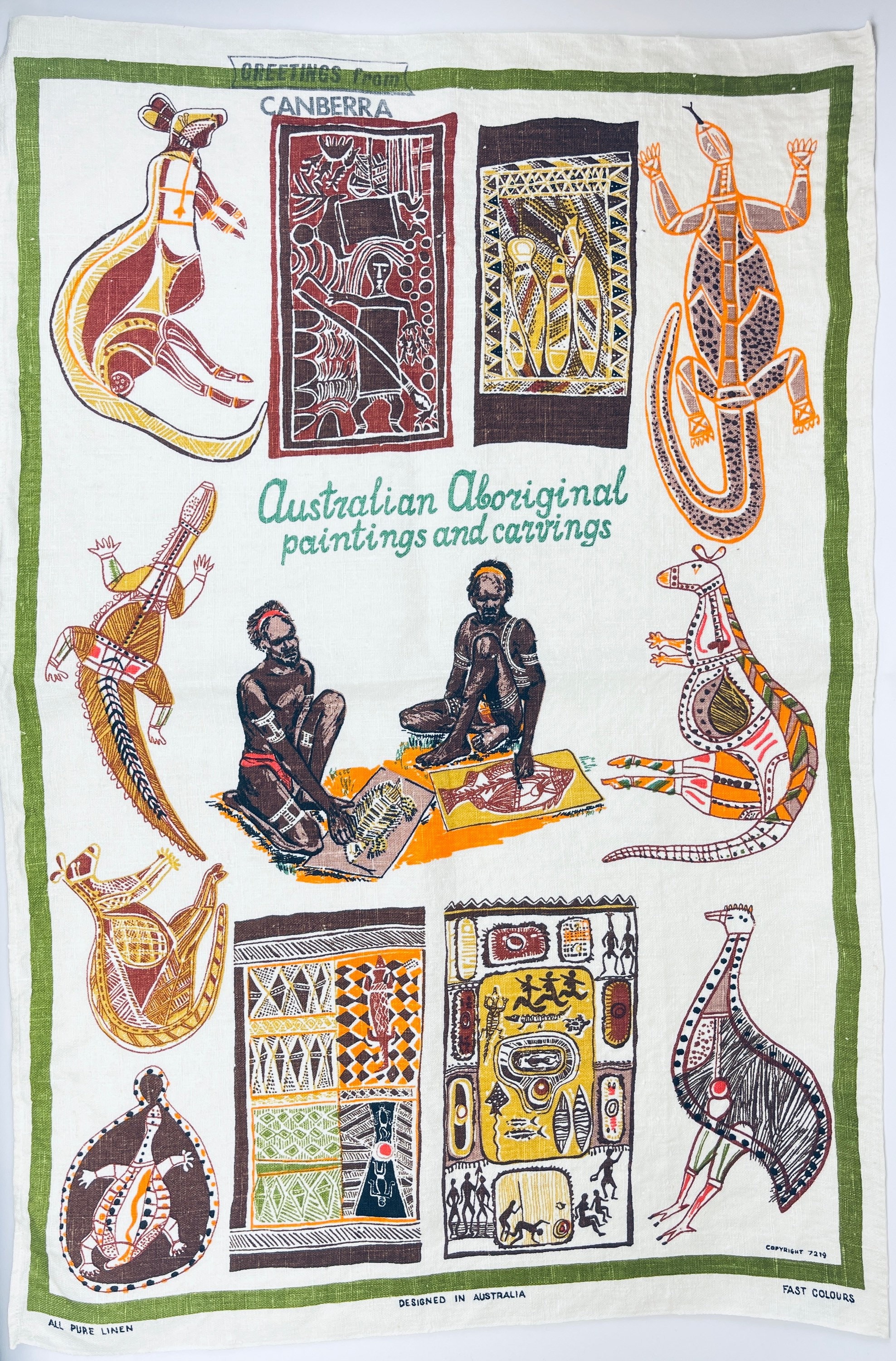 Vintage Australian Aboriginal Paintings & Carvings Tea Towel - All Pure ...