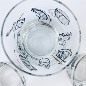 Vintage Musical Instruments Low Ball Drinking Glasses - Set of Three (3 ...