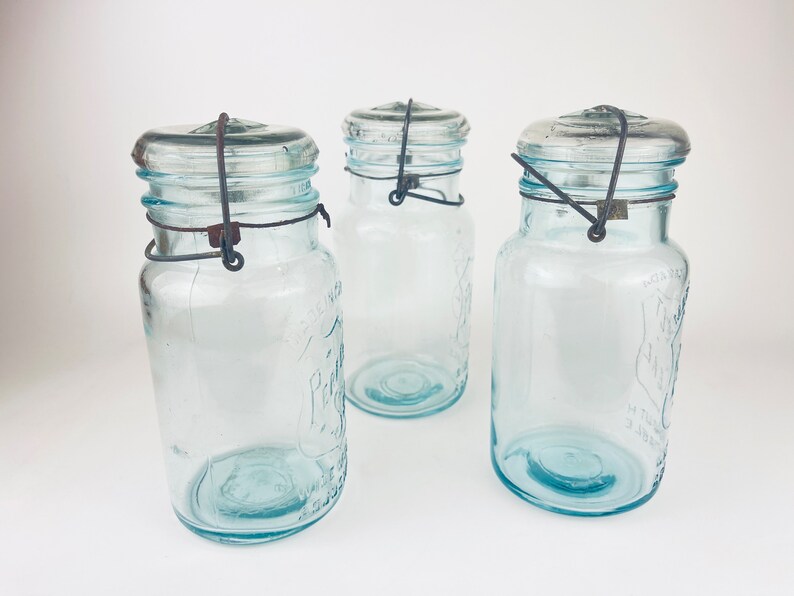 Antique 'safety Seal' Wide Mouth Aqua Blue Glass Jar - 2 Pint Capacity ...
