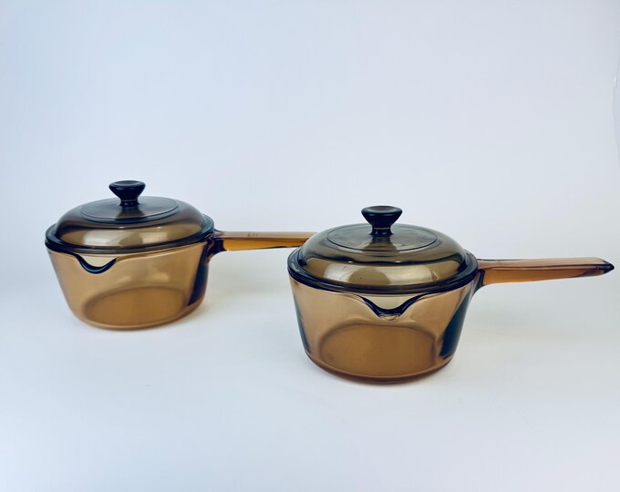 4 Vintage Corning Ware Vision Amber Glass Pot With Handles and Lid 1.5 ...
