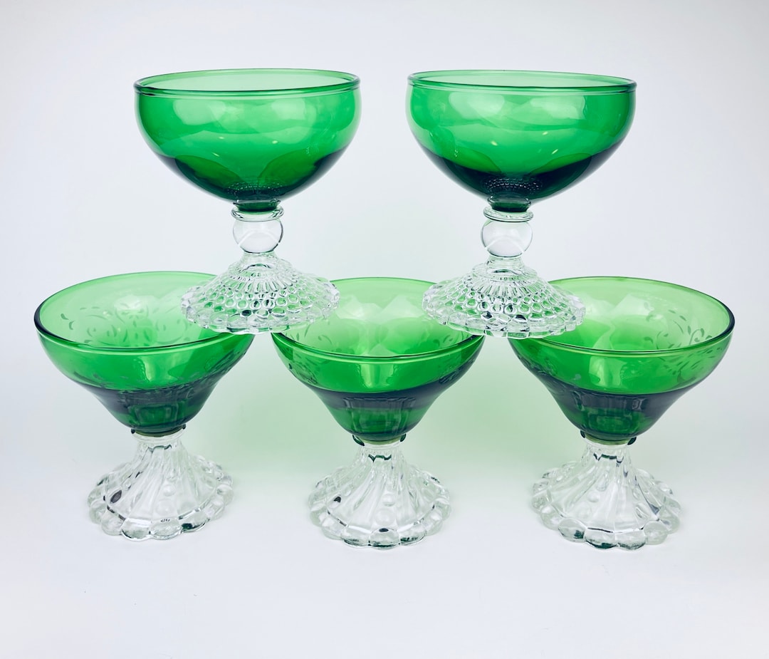 Vintage 'boopie' Bubble Bottom Green Glass Set - Set of Five (5) - Etsy