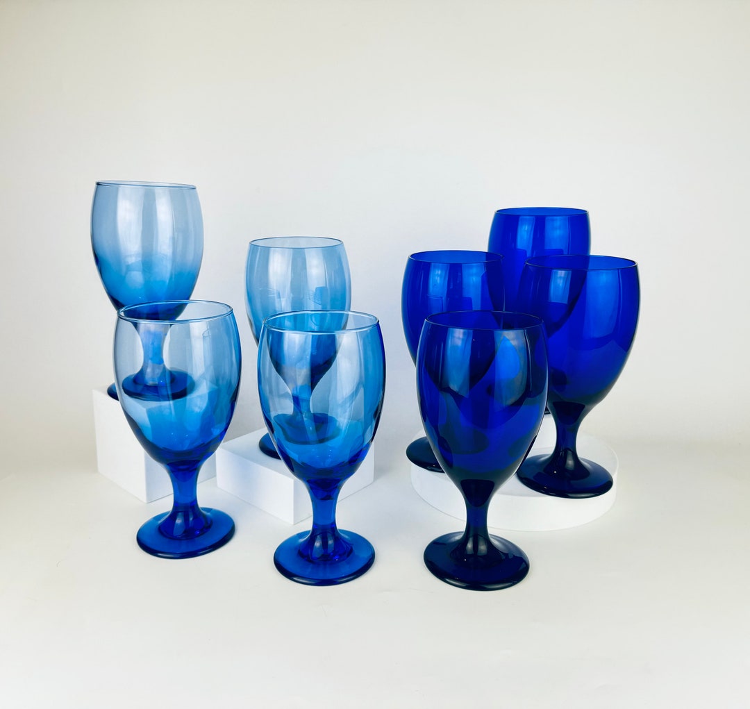 Vintage 'libbey' Blue Wine Stemmed Goblet Glasses - Set of Four (4 ...