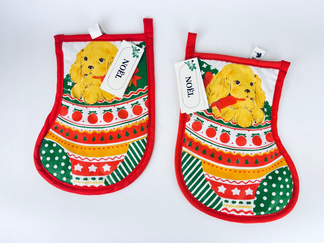 Vintage Noël Christmas Dog Stocking Pot Holder/oven Mitt - the ...