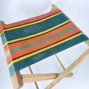 Vintage Folding Wood + Striped Cloth Stool - Camping Chair - Etsy
