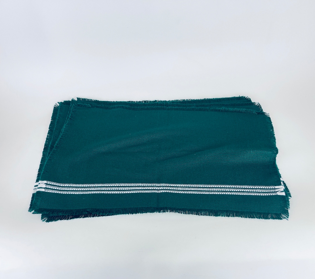 Vintage Forest Green Rectangular Fringe White Stripped Woven Place Mats ...