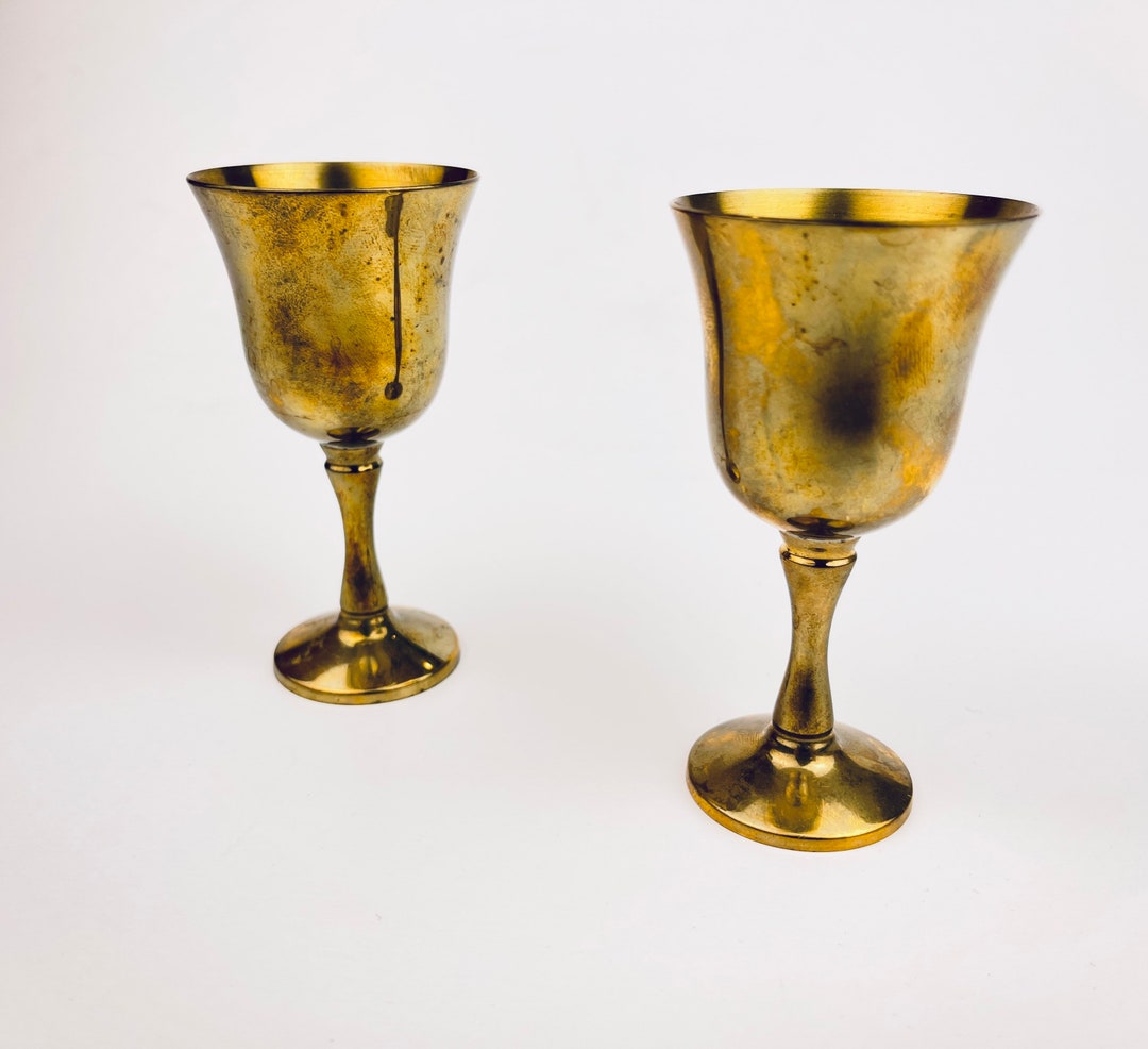 Vintage Small Brass Goblets Aged Vintage Patina Curved Lip Top Genin ...