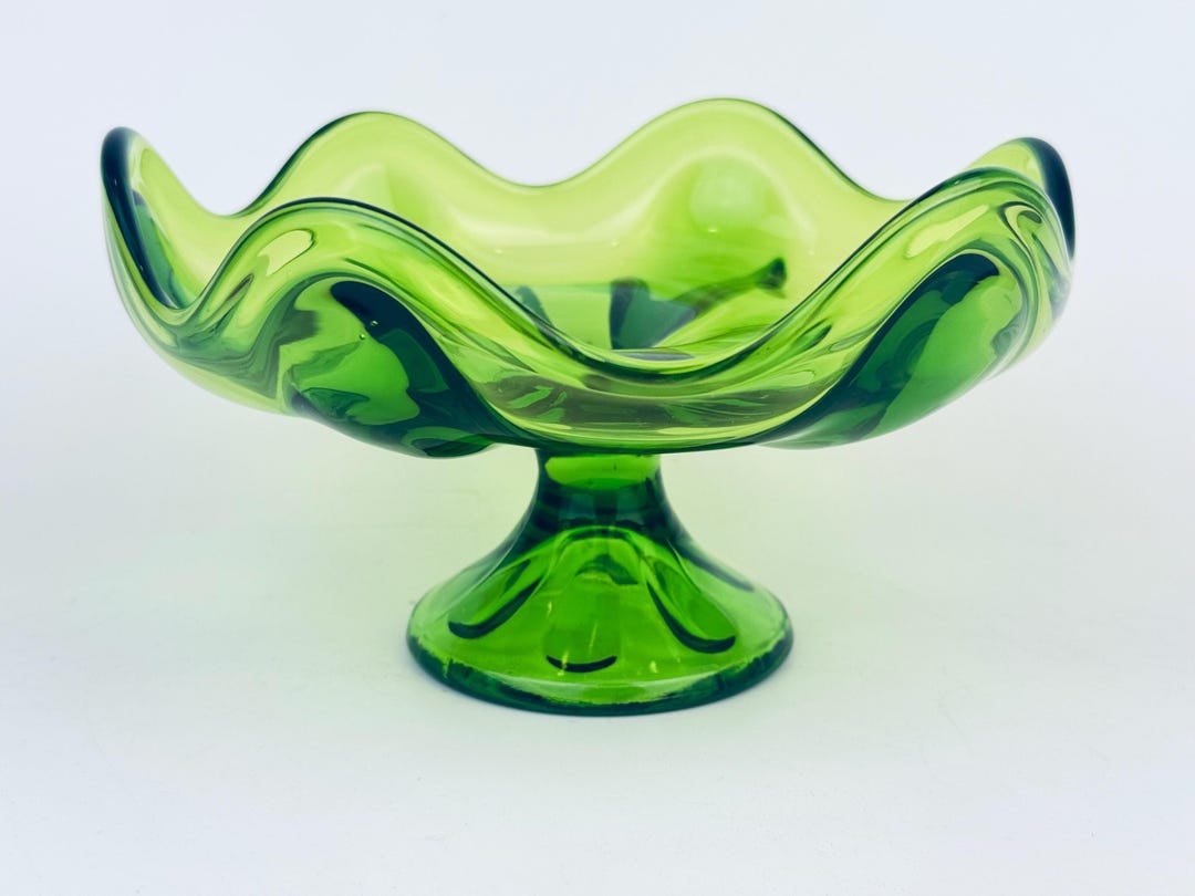 Vintage Viking Epic Glass Green Six Petal Crimped Compote – Mid-century ...