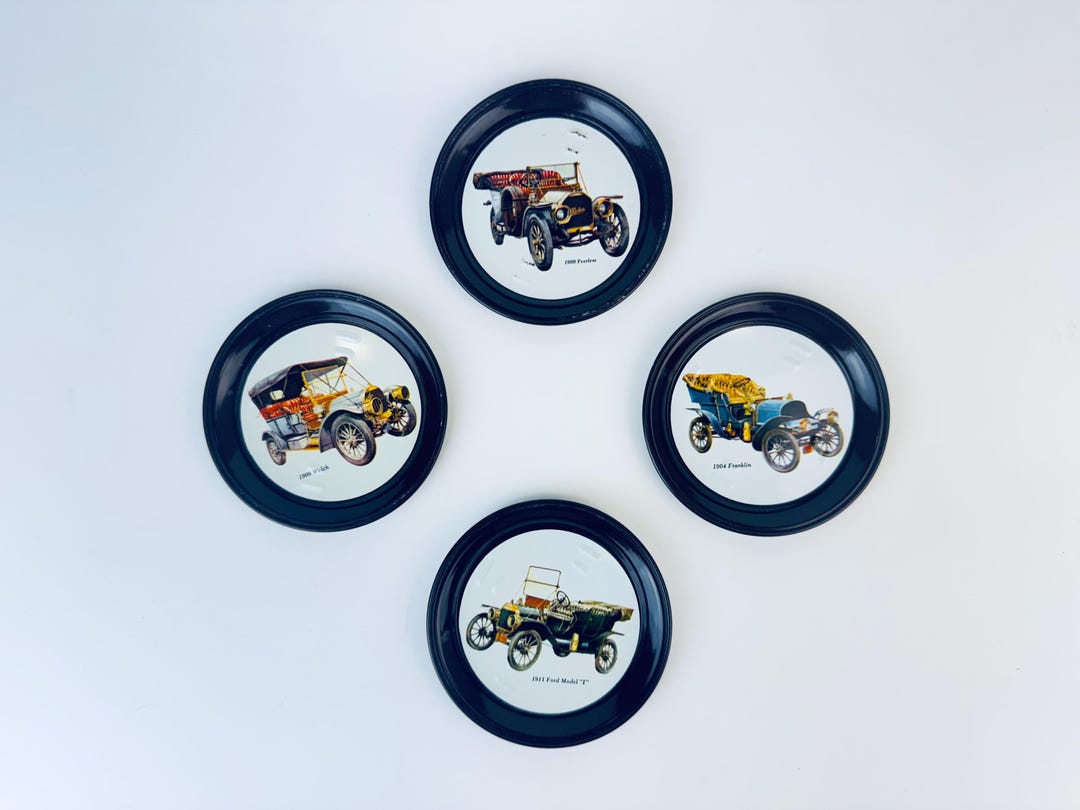 Vintage 'antique Car' Round Metal Coaster Set - Set of Four (4) - Etsy