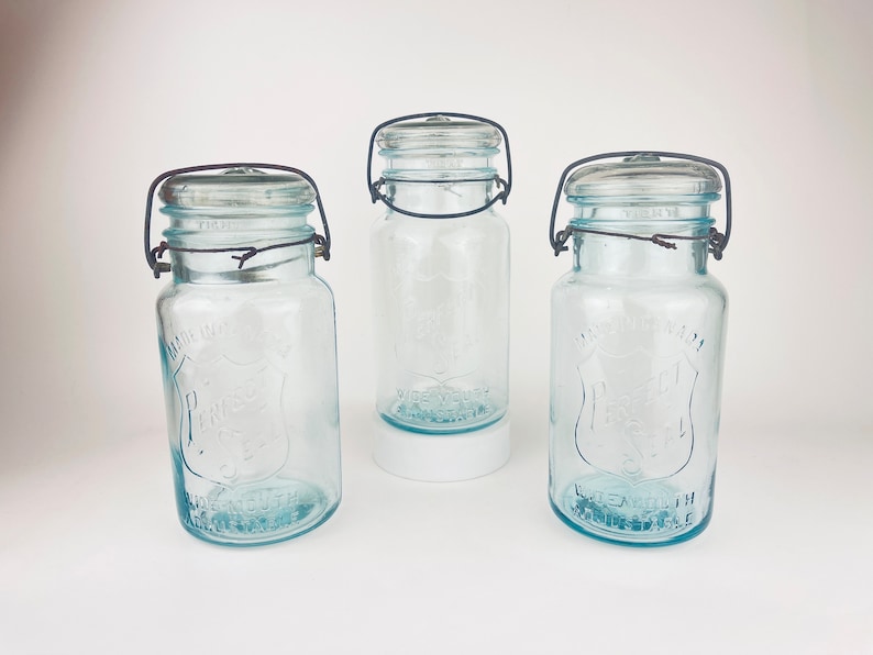 Antique 'safety Seal' Wide Mouth Aqua Blue Glass Jar - 2 Pint Capacity ...