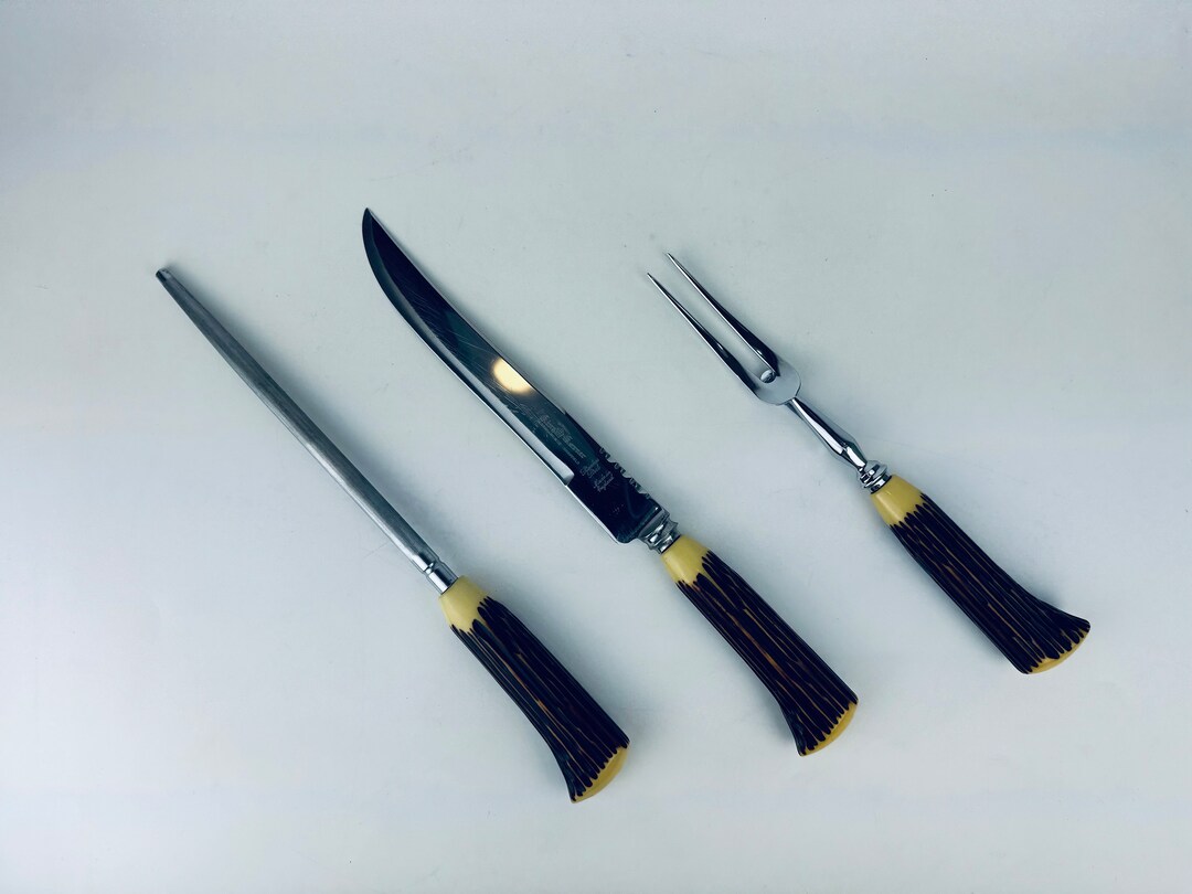 Vintage 'king Carver' Faux Antler Bakelite Serving Utensil Knife Set ...