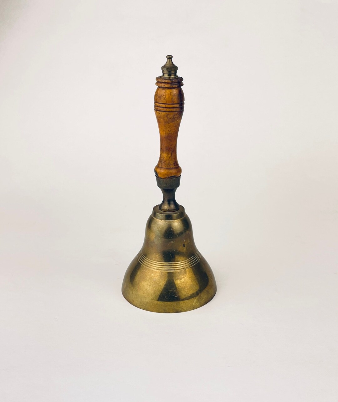 Vintage Brass + Wood 'school' Bell - Attractive Aged Metal Patina ...