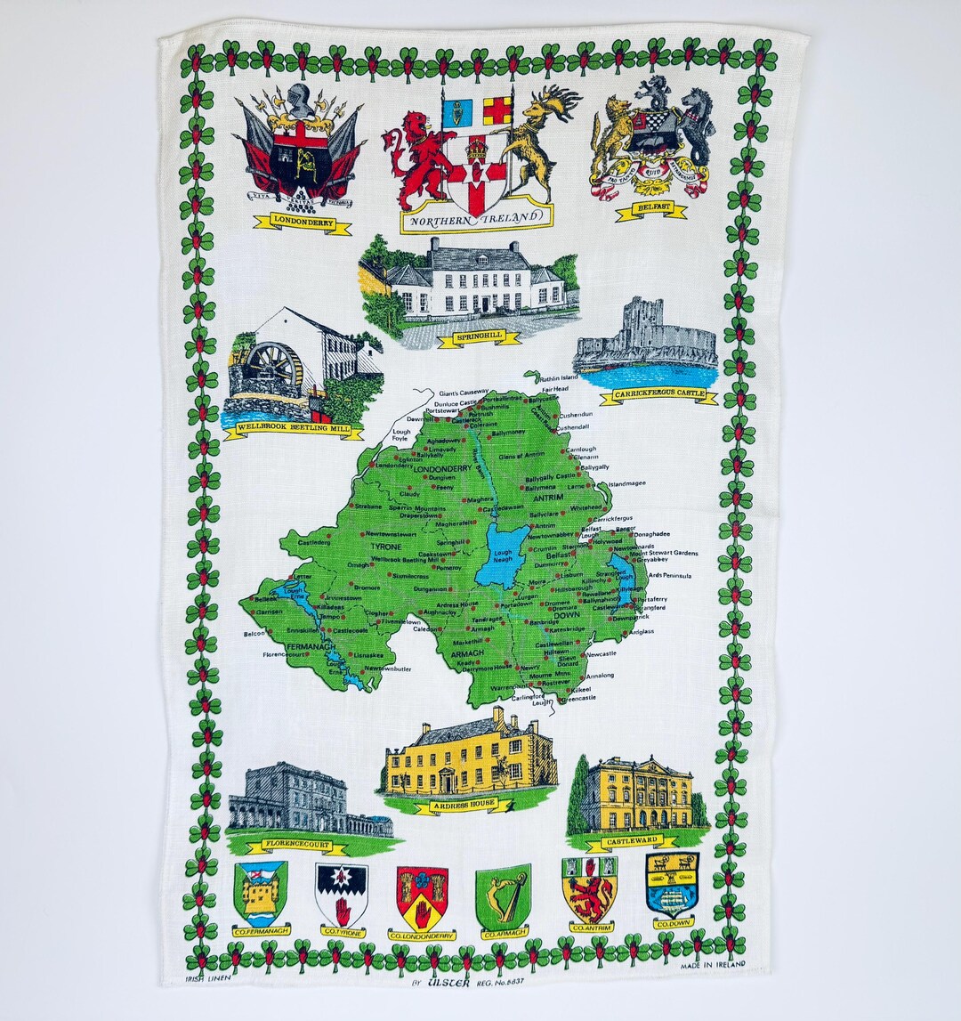 Vintage Pure Irish Linen ‘northern Ireland Map’ Tea Towel – Ulster Weavers – Made in Ireland - Etsy