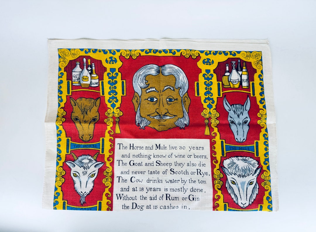 Vintage Linen Bar Towel by Ulster Horse Mule Poem Towel Bar/mancave ...