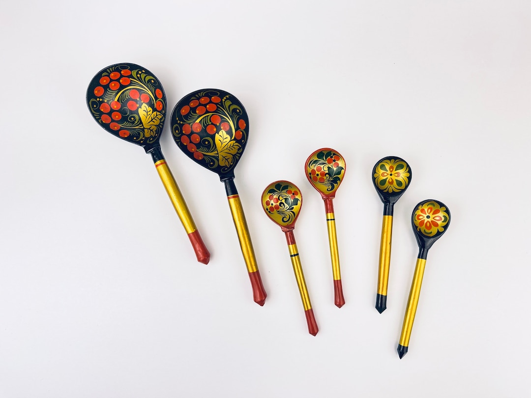 Vintage Hand Painted Artisan Folk Art Wooden Spoon Set - Etsy