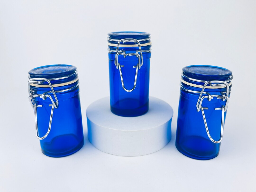 Vintage Small Cobalt Blue Glass Container Jars Set of Three - Etsy