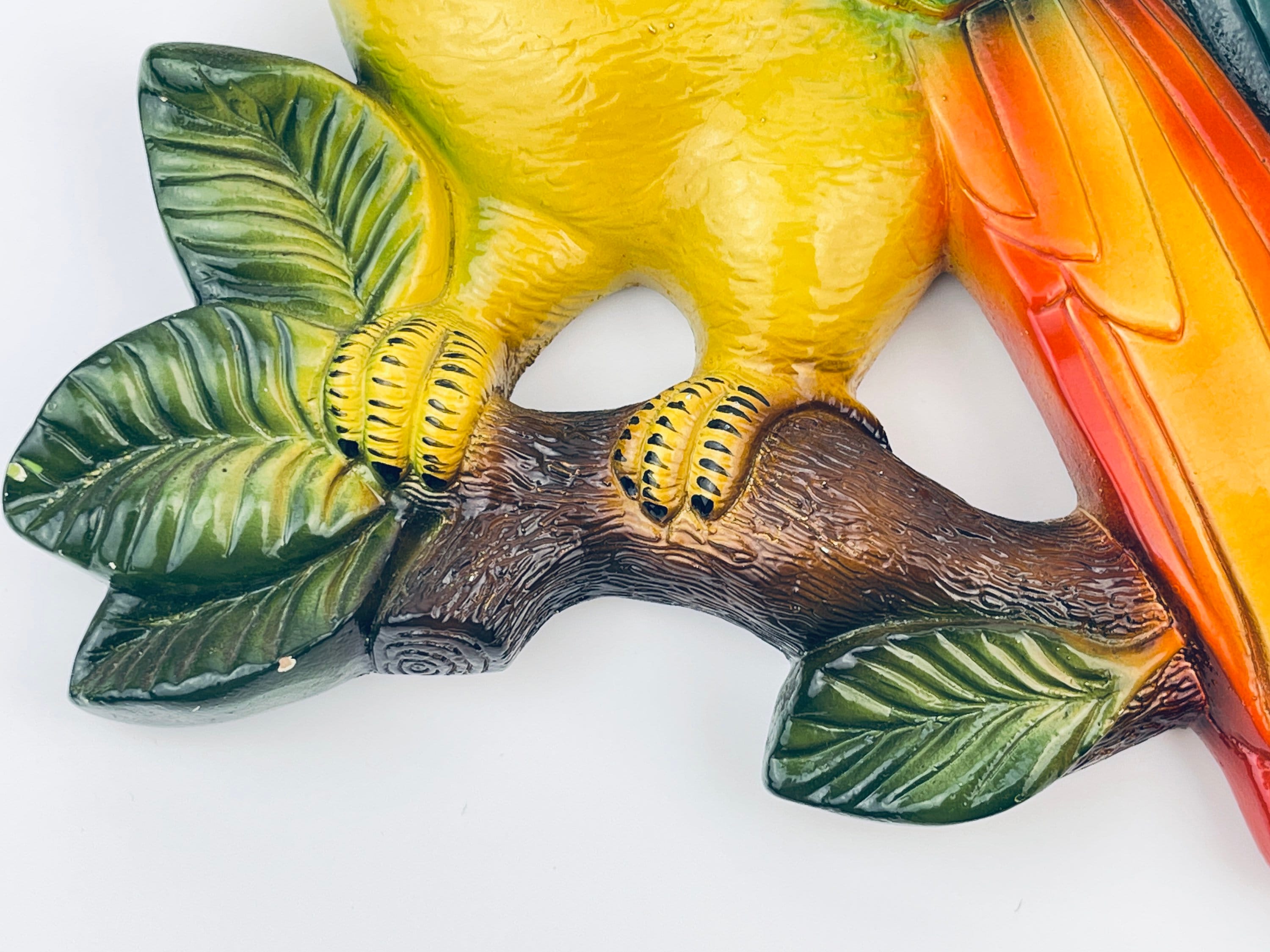 Vintage Vibrant Mid-century Parrot Chalkware Wall Art – Hand-painted ...