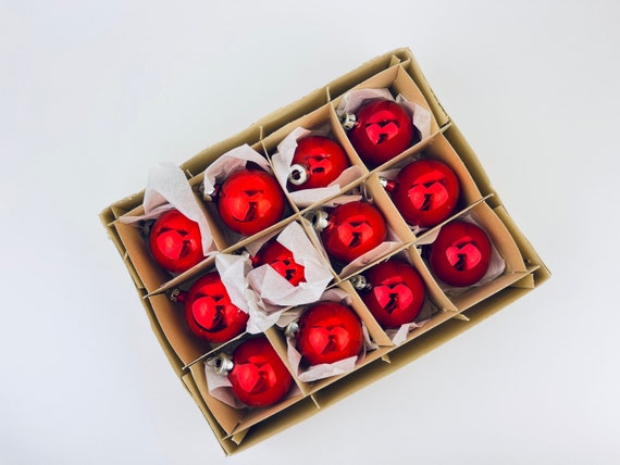Vintage Red Glass Christmas Tree Ornaments Set of Twelve - Etsy
