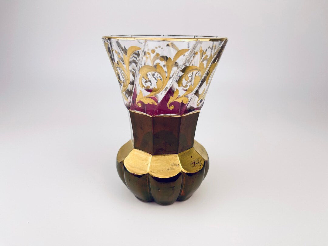 Vintage Ruby Red + Gold Glass Bud Vase - Hollywood Regency Vase - Etsy