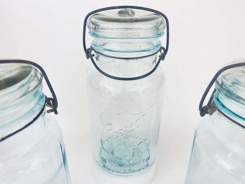 Antique 'safety Seal' Wide Mouth Aqua Blue Glass Jar - 2 Pint Capacity ...