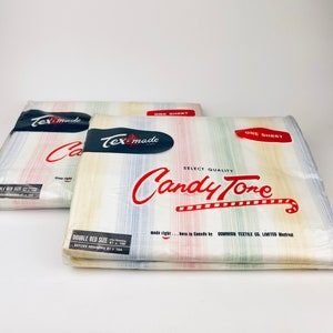 Vintage Tex-made 'twin/double' Candy Tone Striped Pastel Colour Flat ...