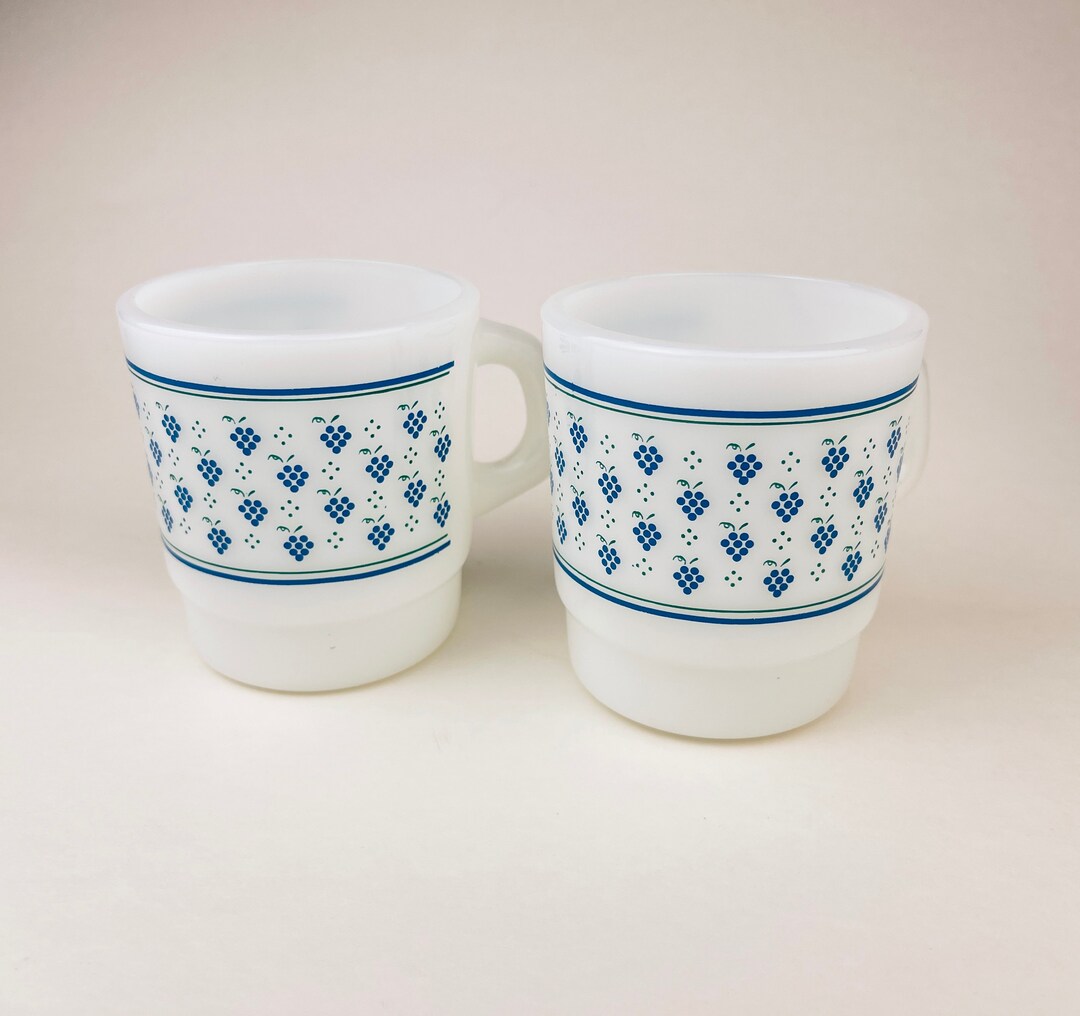 Vintage Termocrisa Mugs - Blue Grape Design - Made in Mexico - Sold ...