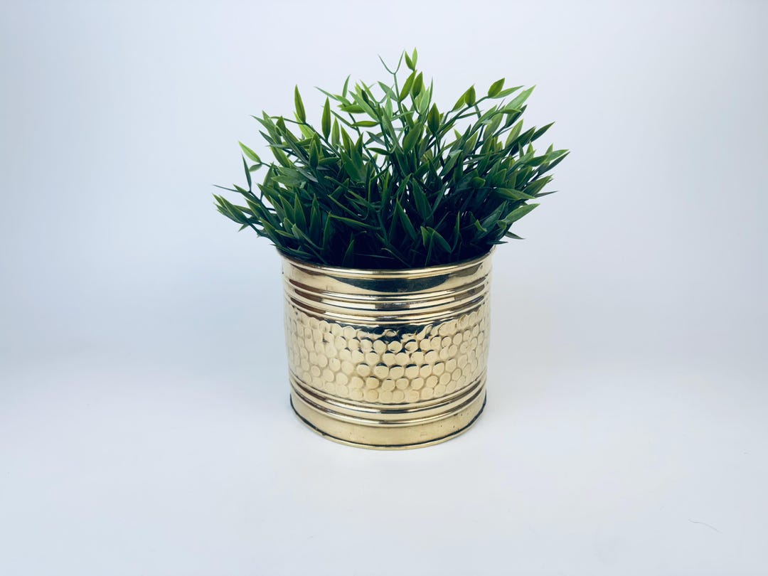 Vintage 6" Hammered Brass Indoor Planter Pot - Etsy