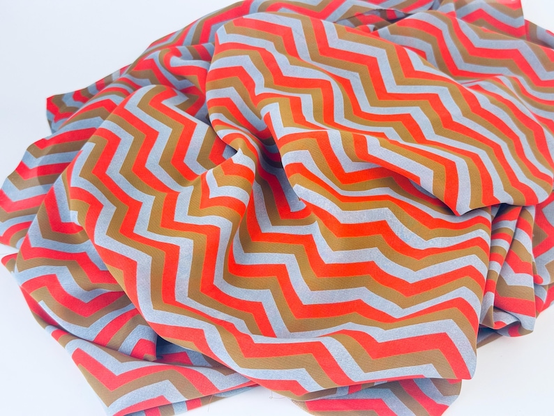Vintage Orange Brown + Grey Semi Sheer Chevron Print Polyester Fabric ...