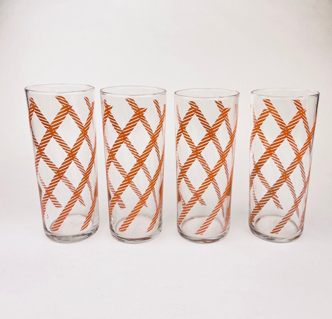 Vintage Pink 'chain' Pattern Tall Water Glasses - Set of Four (4) - Etsy