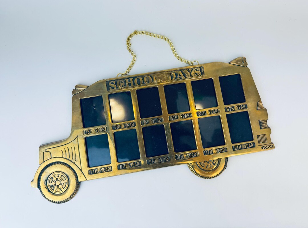 Vintage Solid Brass 'school Days' Bus Shaped Picture Frame - Grades 1 ...
