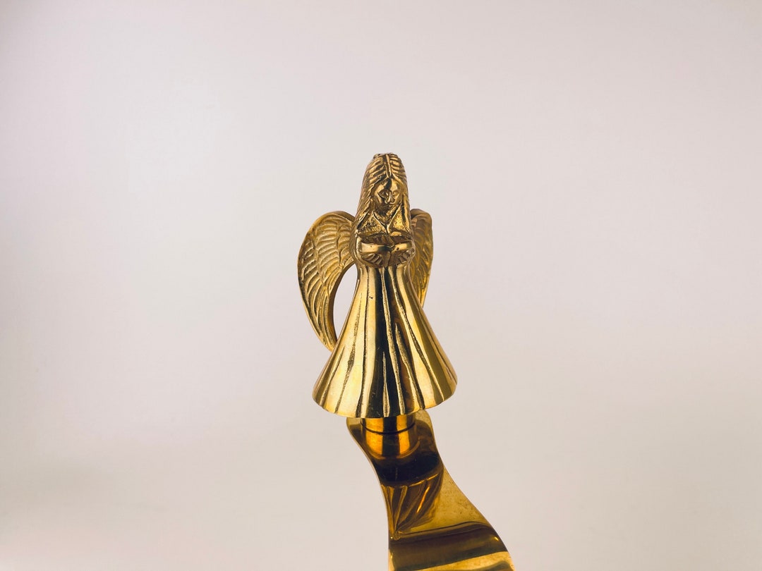 Vintage Solid Brass Angel Stocking Hanger Attractive Aged Metal Patina ...