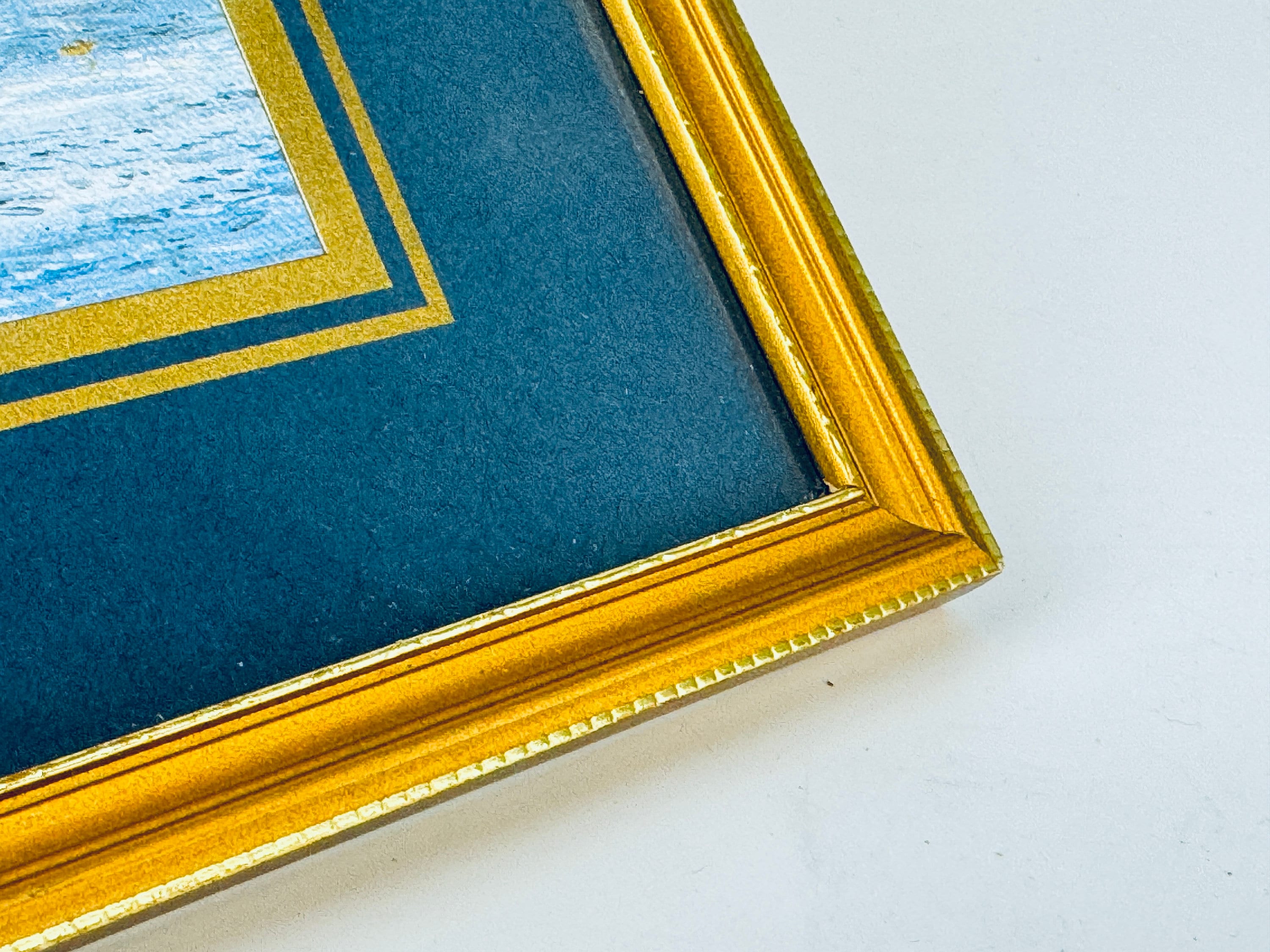 Vintage Red + Blue Steam Boat Harbour Print - Warm Gold Frame ...