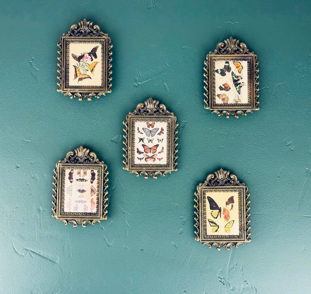 Vintage Ornate Scroll Brass Metal Portrait Picture Frame Magnets Made ...