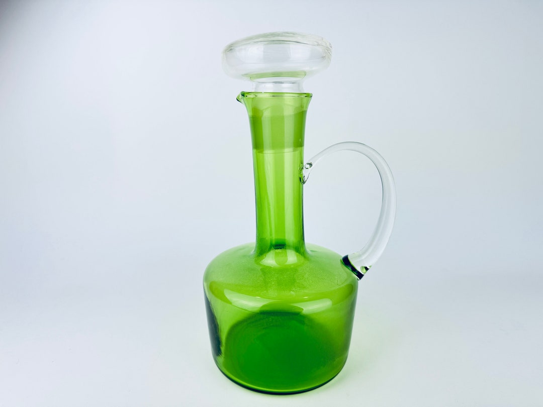 Vintage Mid Mod Bright Green + Clear Glass Decanter/pitcher - Barware ...