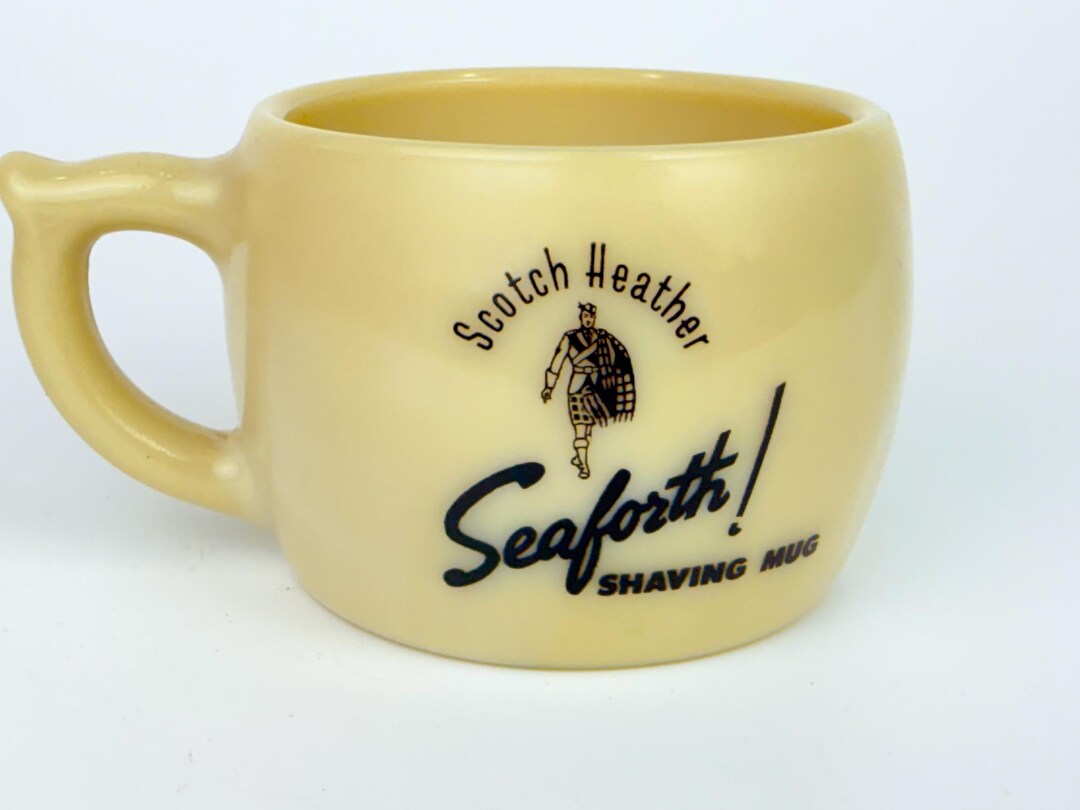 Vintage 1940s Yellow Milk Glass Shaving Mug - Scotch Heather Seaforth ...
