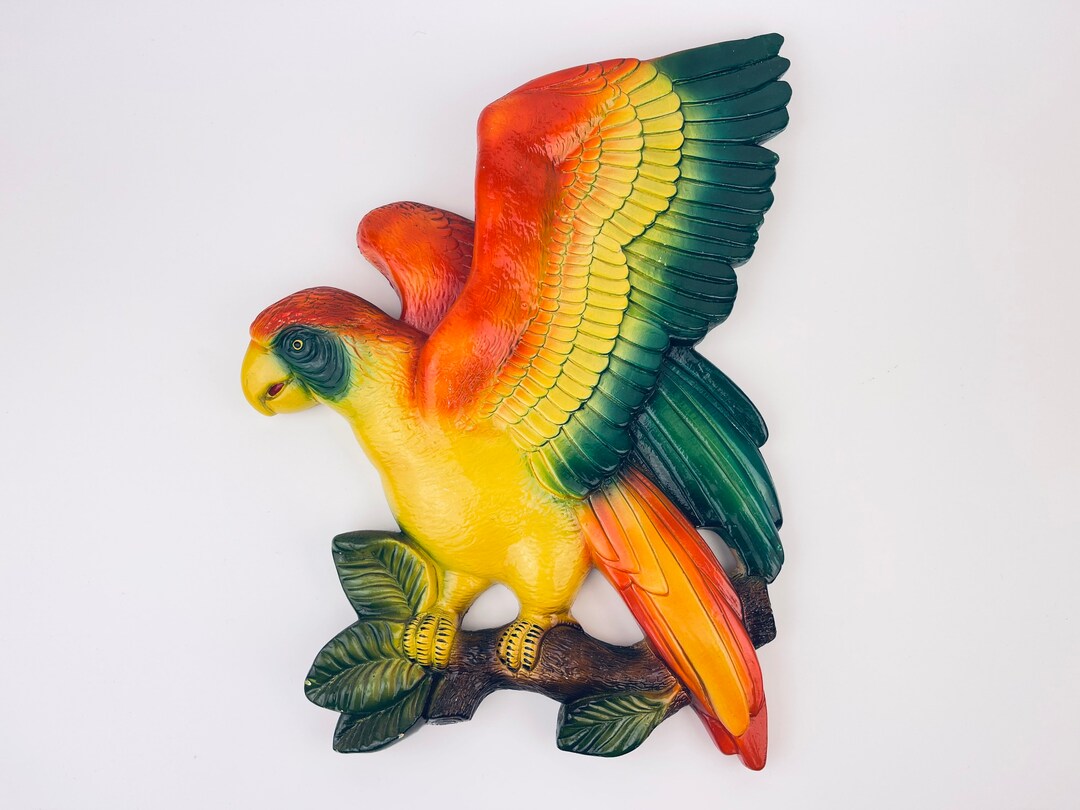 Vintage Vibrant Mid-century Parrot Chalkware Wall Art – Hand-painted ...