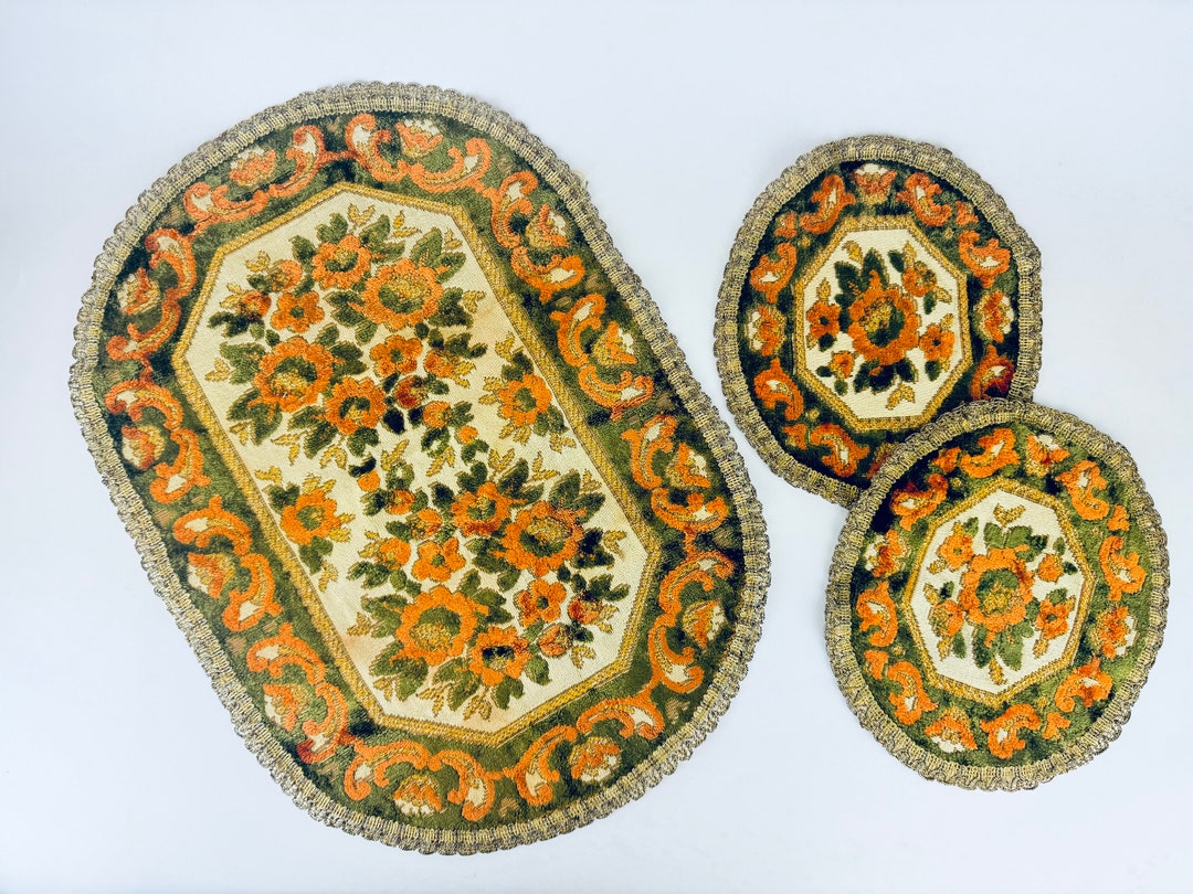 Vintage Round Floral Dressing Table Mats Doilies - Set of Three (3 ...