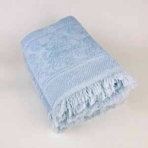 Vintage Blue Textured Floral Fringe Rectangular Bath Towels - Etsy