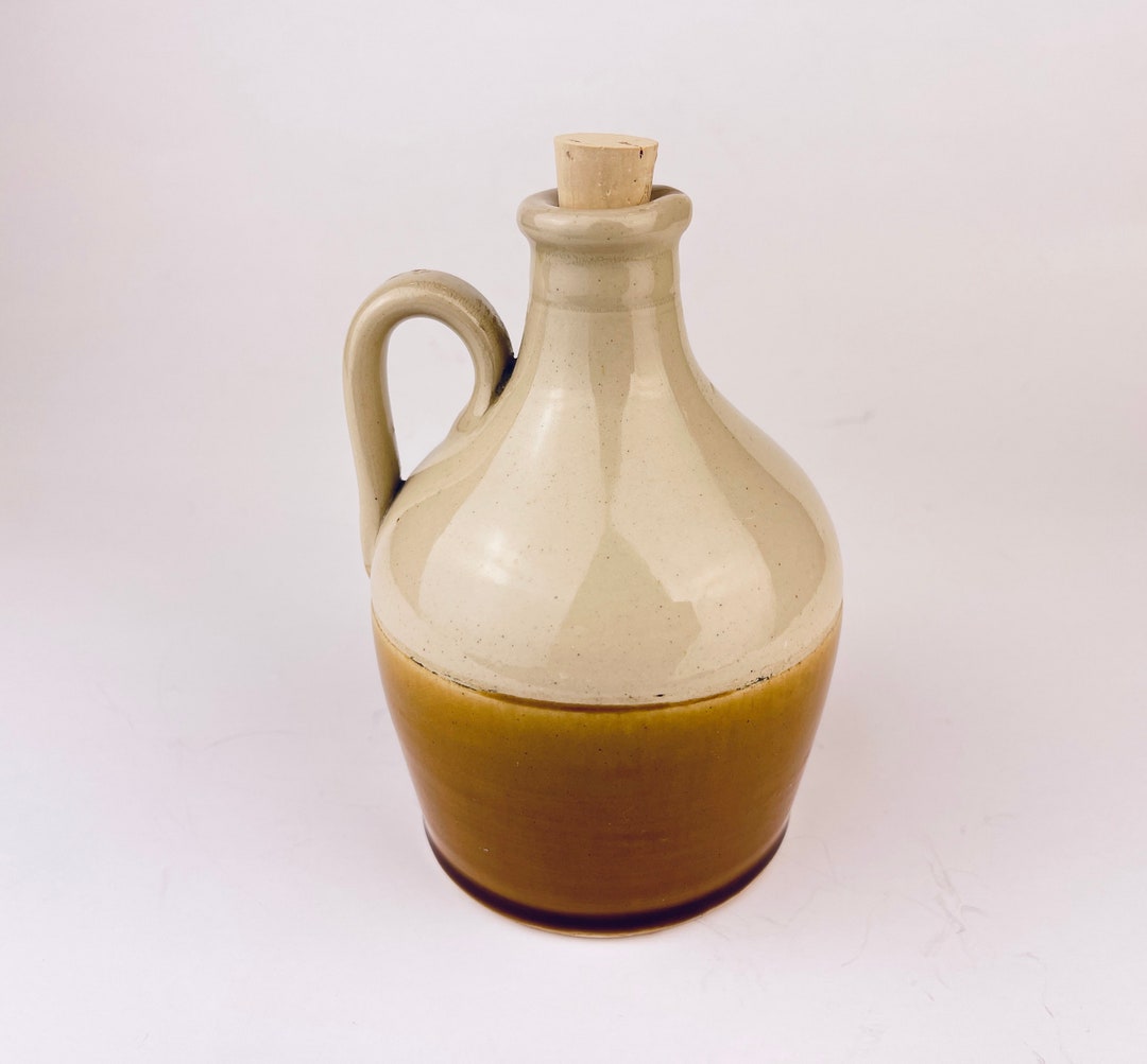 Vintage Two-tone Glazed Ceramic Jug Golden Yellow Beige Cork Top - Etsy